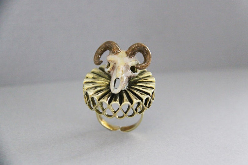 Lord Goat Skull Hand-painted Color With Golden Ruff Ring / | Etsy