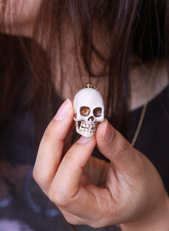 Human Head Skull Pendant With Hand-craft Painted Color / Jewelry ...