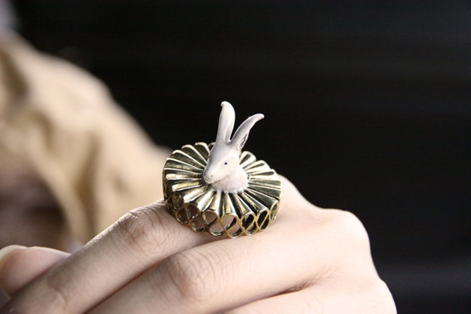 Lord Rabbit Hand-painted Color With Golden Collar Ring / Brass - Etsy