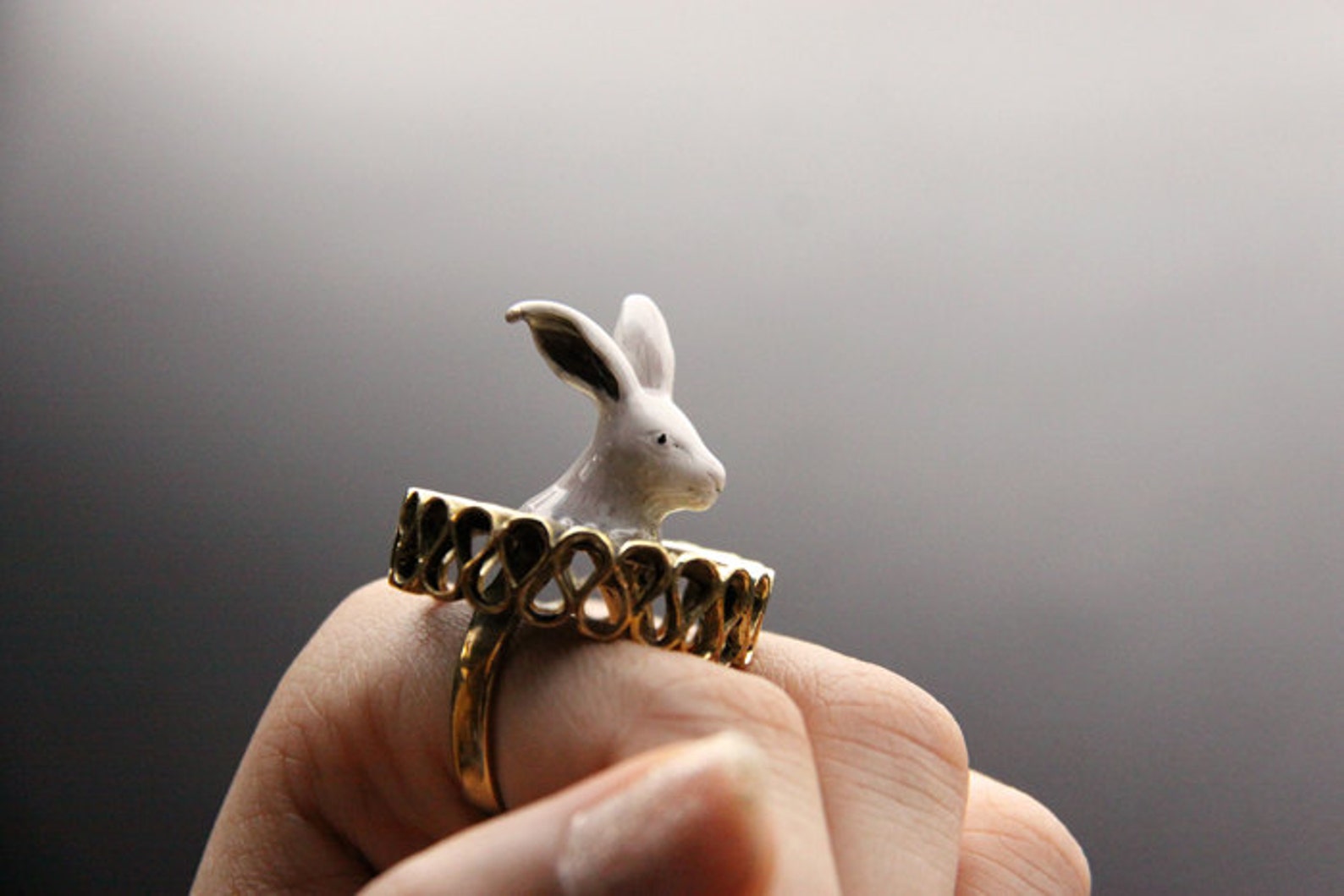 Lord Rabbit Hand-painted Color With Golden Collar Ring / Brass - Etsy