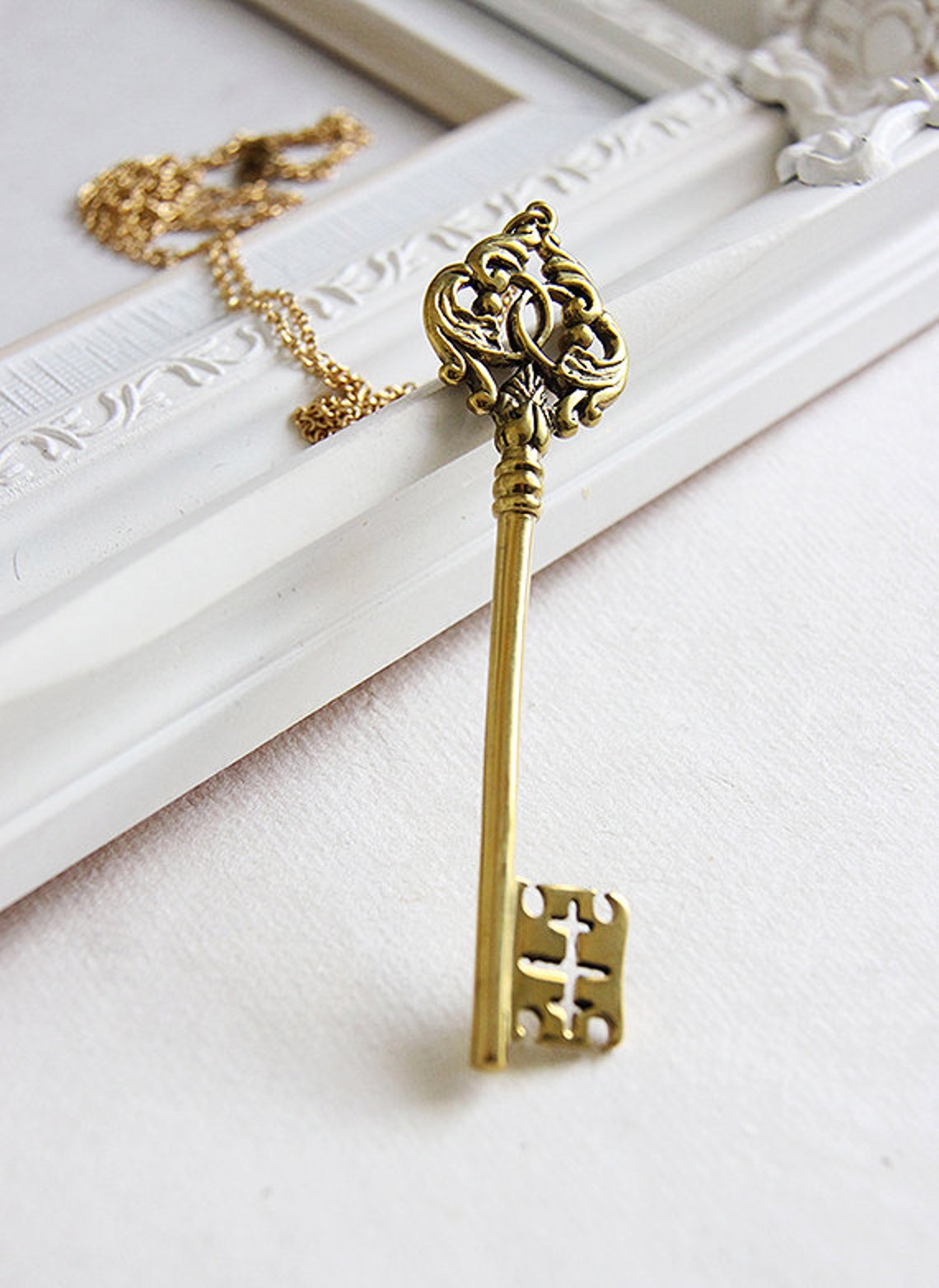 Antique Style Golden Skeleton Key Pendant / Golden Tone Brass | Etsy