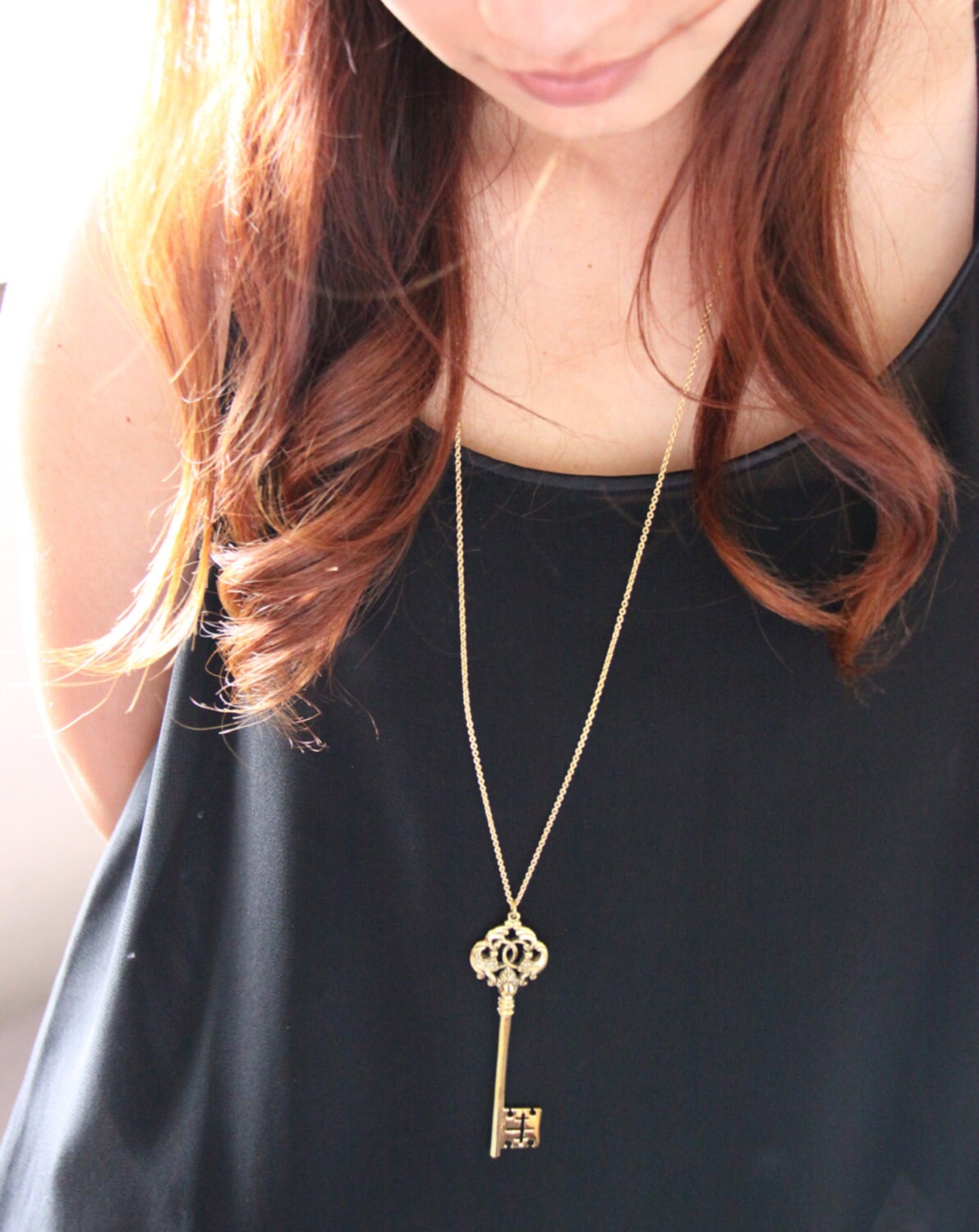 Antique Style Key Pendant / Golden Tone Brass Material / Vintage Look ...
