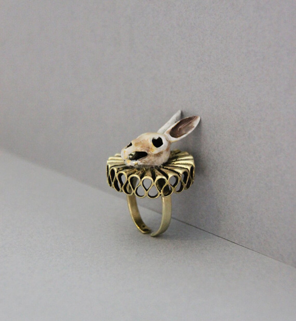 Lord Rabbit Skull Hand-painted Color With Golden Ruff Ring / | Etsy