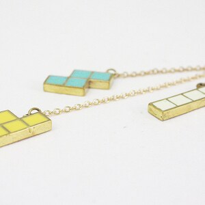 Tetris Set Pendant Necklace - Fashion Hipster Jewelry for Her - Brass ...