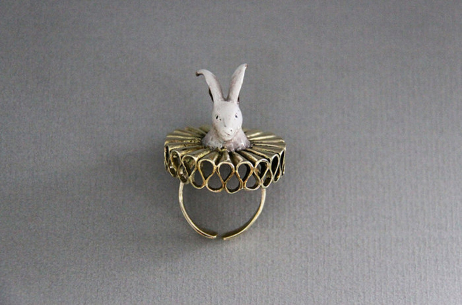 Lord Rabbit Hand-painted Color With Golden Collar Ring / Brass - Etsy