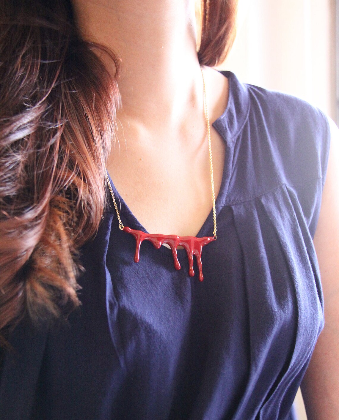 Bleeding Blood Necklace - Red Enamel Pendant With Brass Chain - Etsy