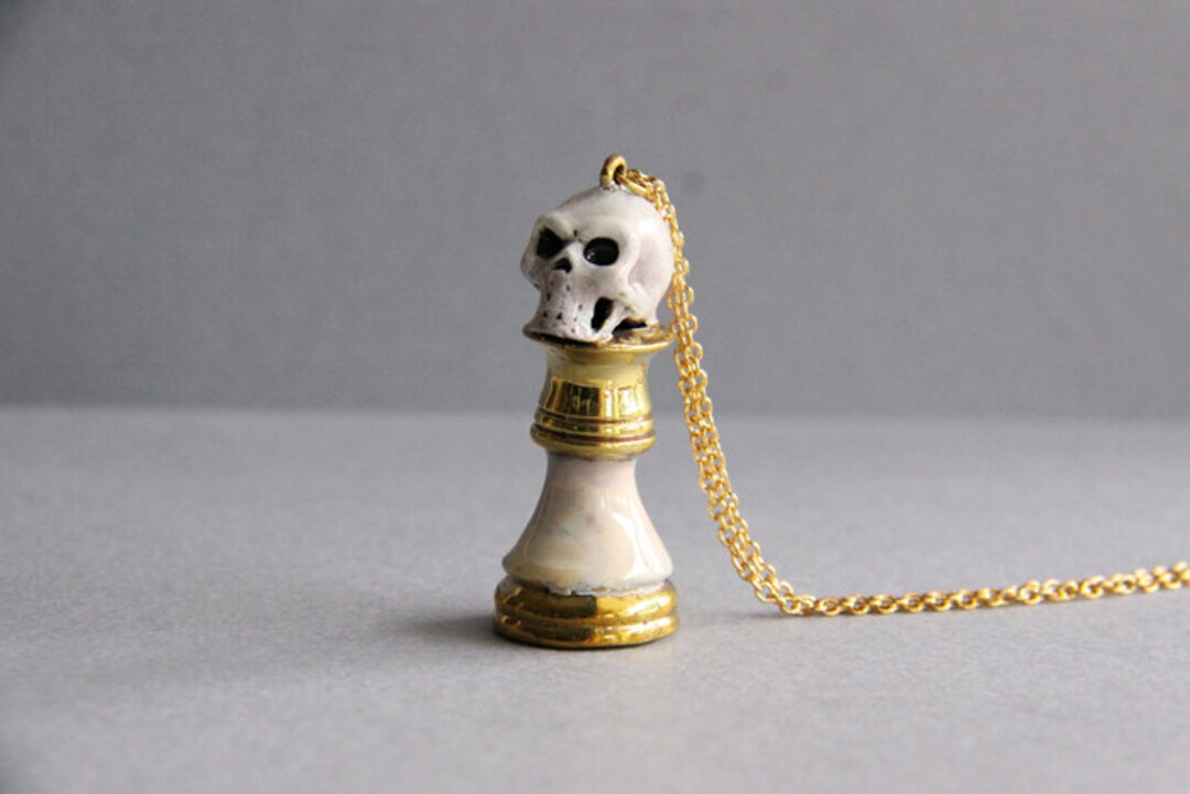 Skull Bishop Chess Hand-painted Color and Golden Necklace / Pendant - Etsy