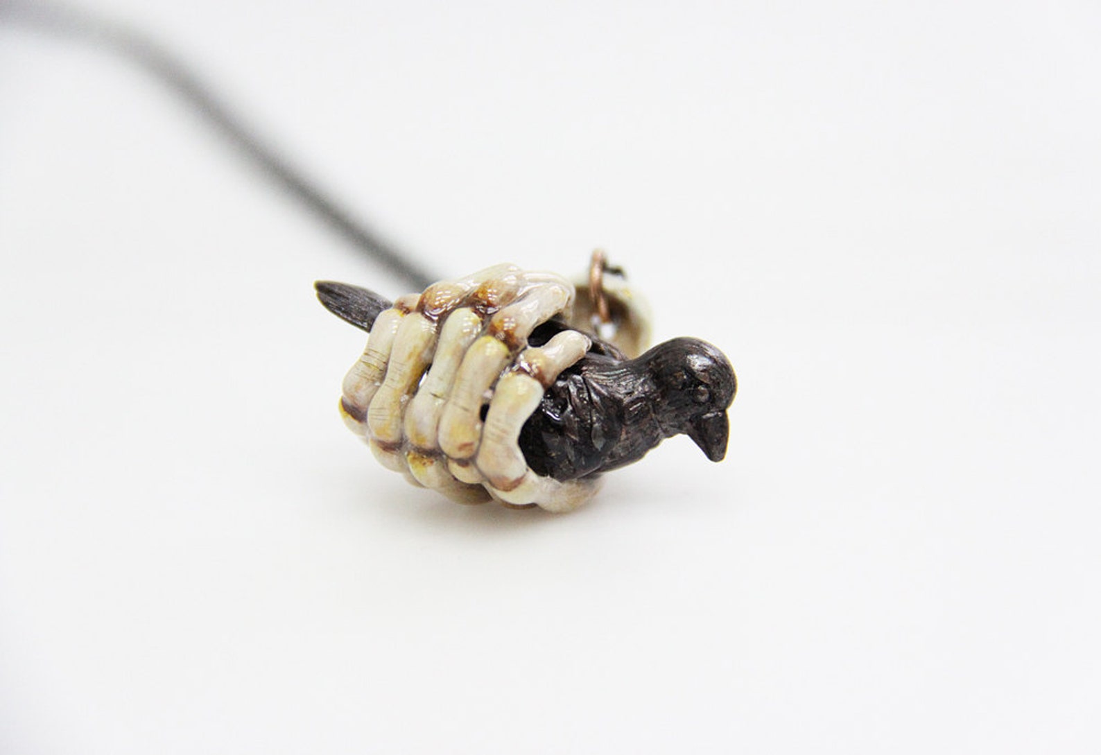 Hand Skeleton With Black Bird Pendant / Hand-craft Painted - Etsy