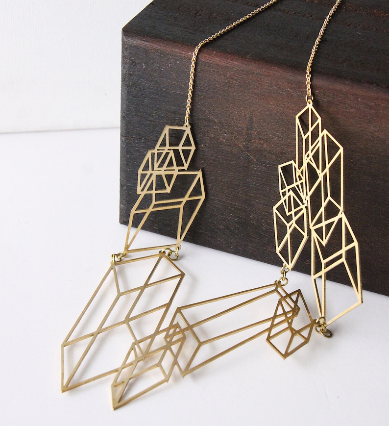 Modern Geometric Cube Optical Art Hand Craft Necklace - Etsy