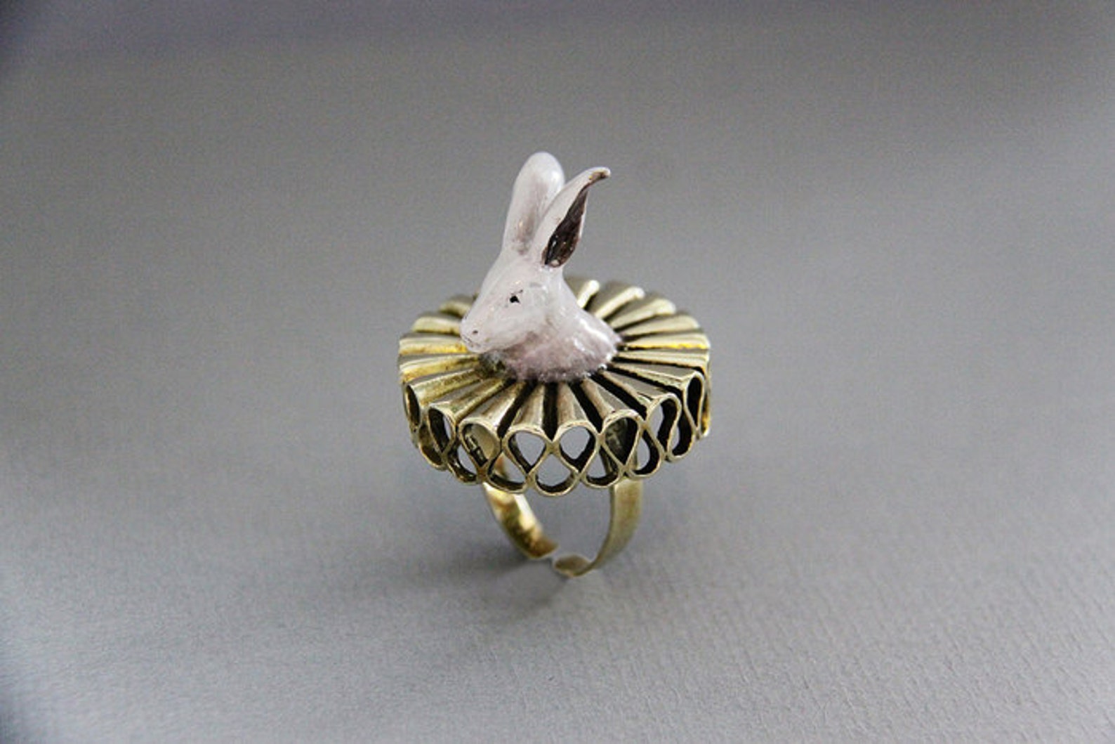 Lord Rabbit Hand-painted Color With Golden Collar Ring / Brass - Etsy