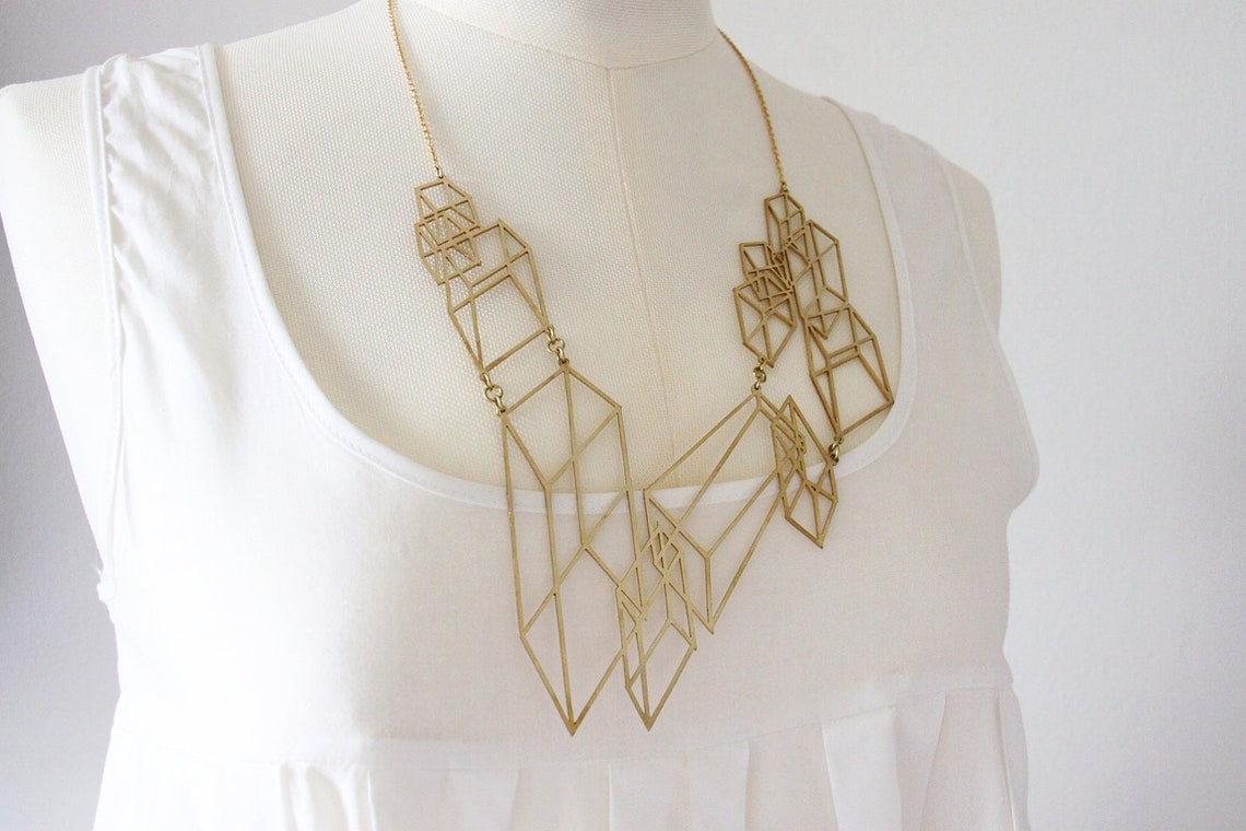 Modern Geometric Cube Optical Art Hand Craft Necklace - Etsy