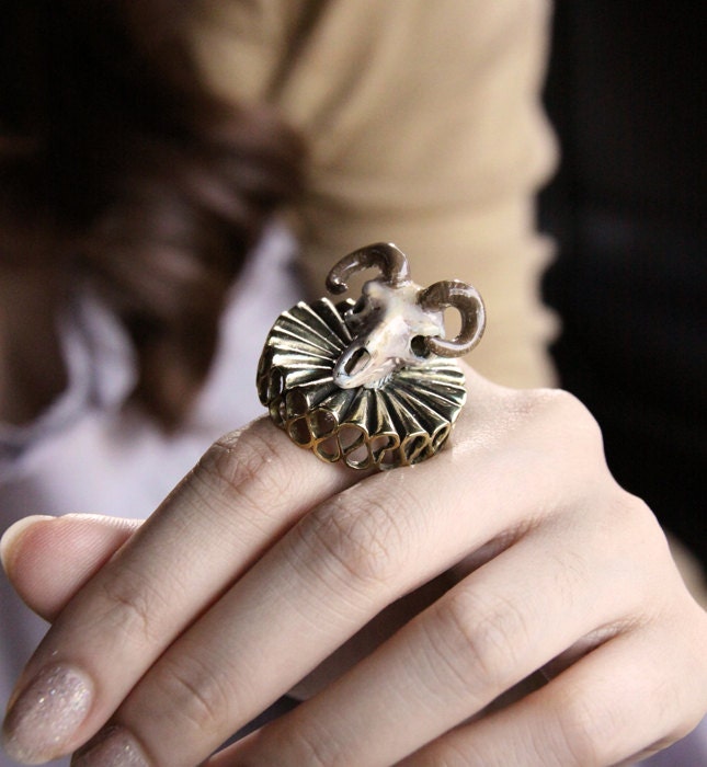 Lord Goat Skull Hand-painted Color With Golden Ruff Ring / | Etsy