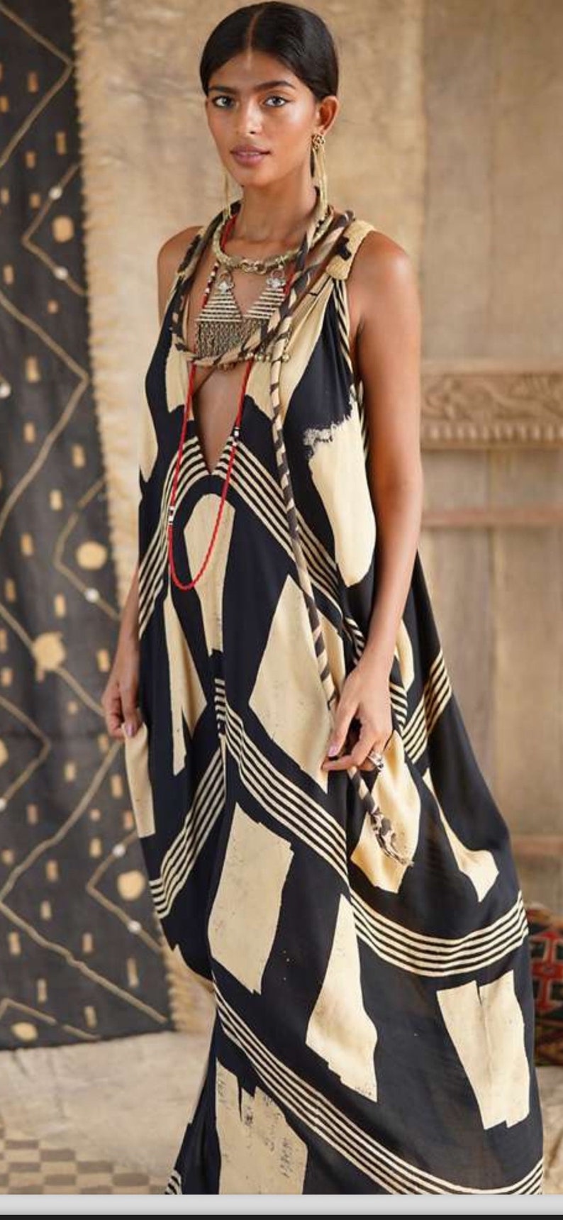 Caliopa Dress . Block Print , Cream and Iron Color - Etsy