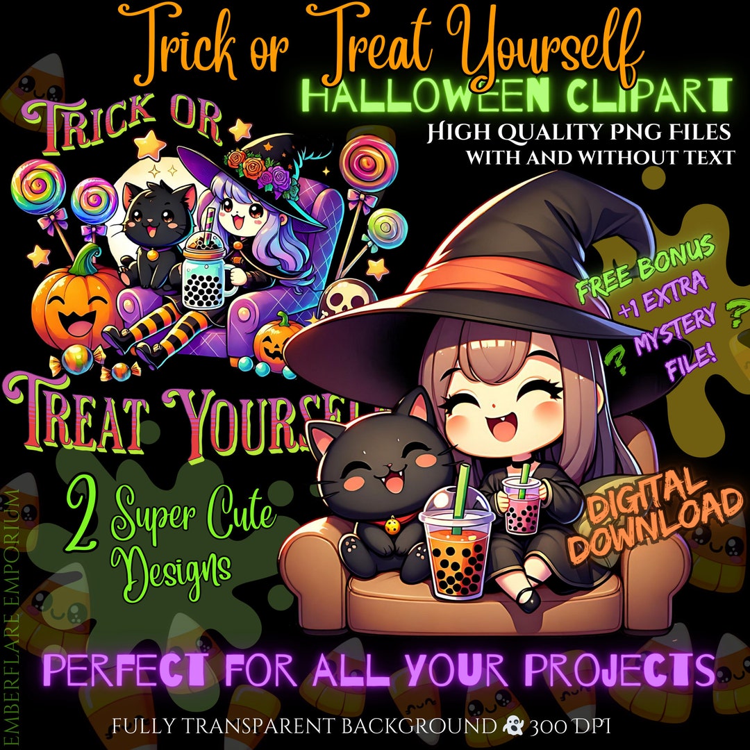 Trick or Treat Yourself Halloween Clipart Bundle | Creepy Cute Witch ...