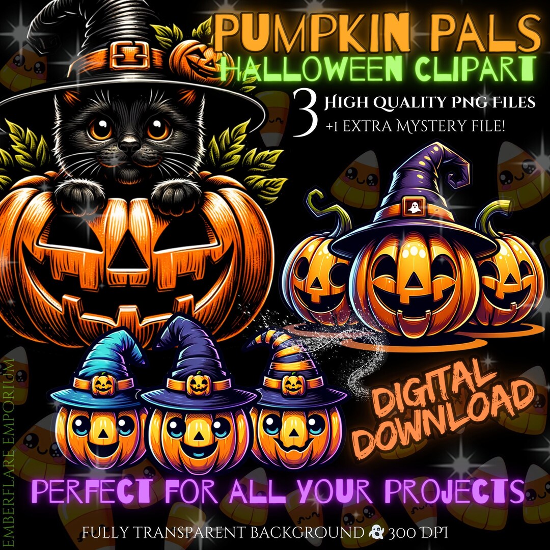 Pumpkin Pals Halloween Clipart for Commercial Use, Sublimation PNG ...