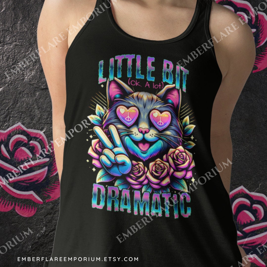 Little Bit Dramatic Cat Graphic Women's Flowy Racerback Tank Top Fun ...