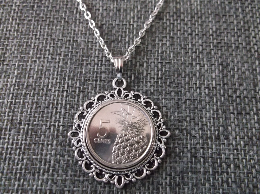 Bahama Pineapple Coin Necklace in Pendant Tray Bahamas Coin Pendant - Etsy