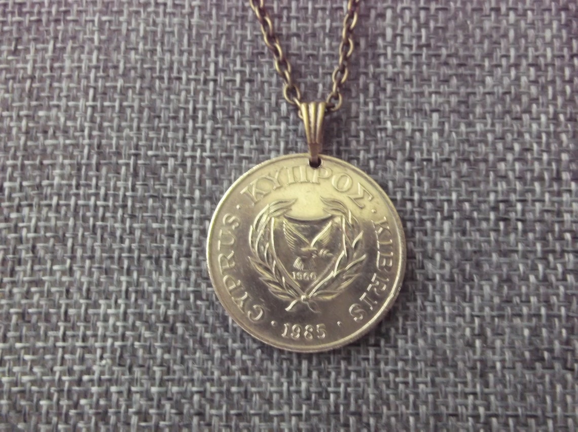 Cyprus Gold Colored Coin Necklace cyprus Coin Pendant 1985 - Etsy UK