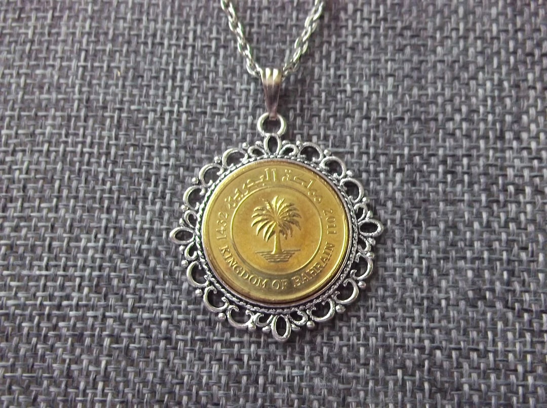 Bahrain Palm Tree Gold Colored Coin Necklace - 2011 Bahrain Coin in a ...