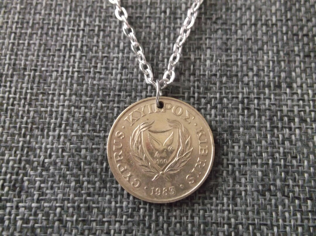 Cyprus Coin Necklace -cyprus Coin Pendant - 1983 Cyprus Coin Necklace ...