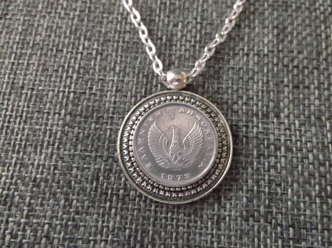 Greece 10 Aenta Coin Necklace Greece With Eagle Coin Pendant - Etsy