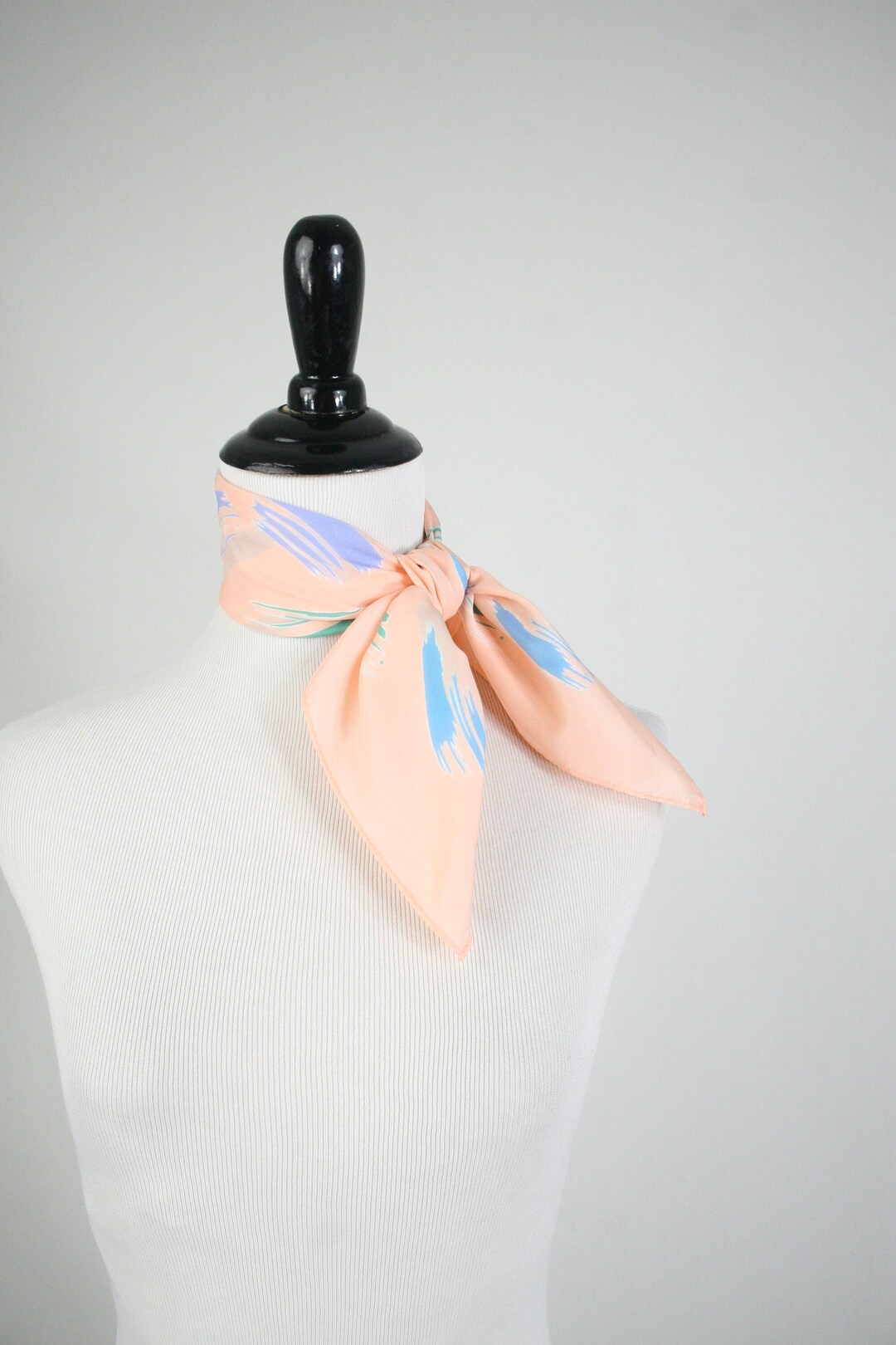 Vintage 70s Square Scarf: Peach, Turquoise, and Periwinkle - Etsy