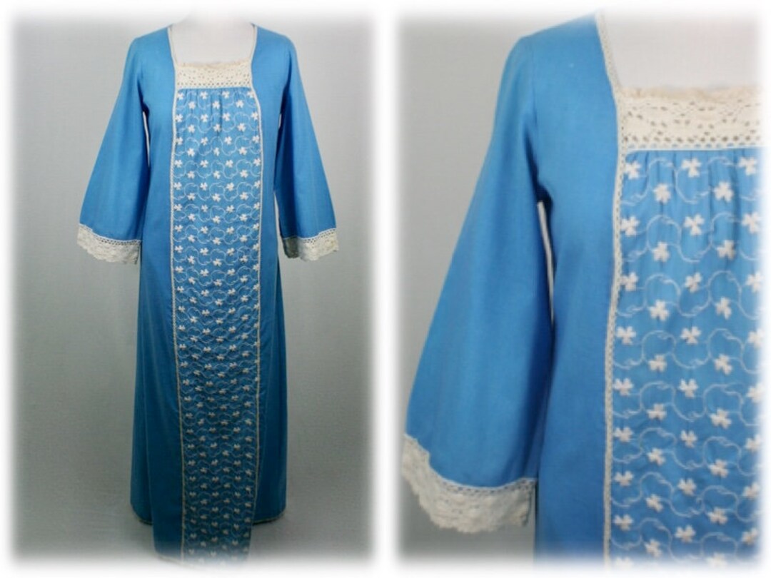 Vintage 1970s Dress Lane Bryant Tall Shop Blue Maxi Hostess Dress - Etsy