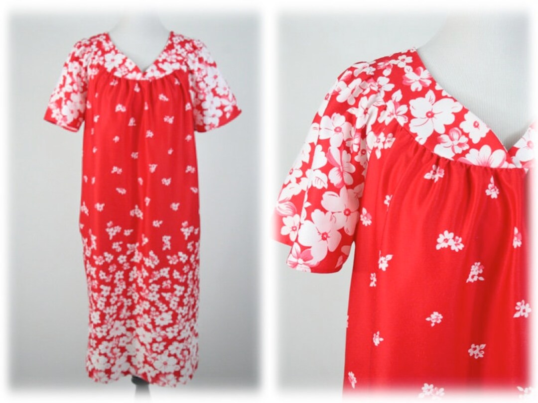 Vintage Mu Mu Dress Red White Polyester House Dress Small - Etsy