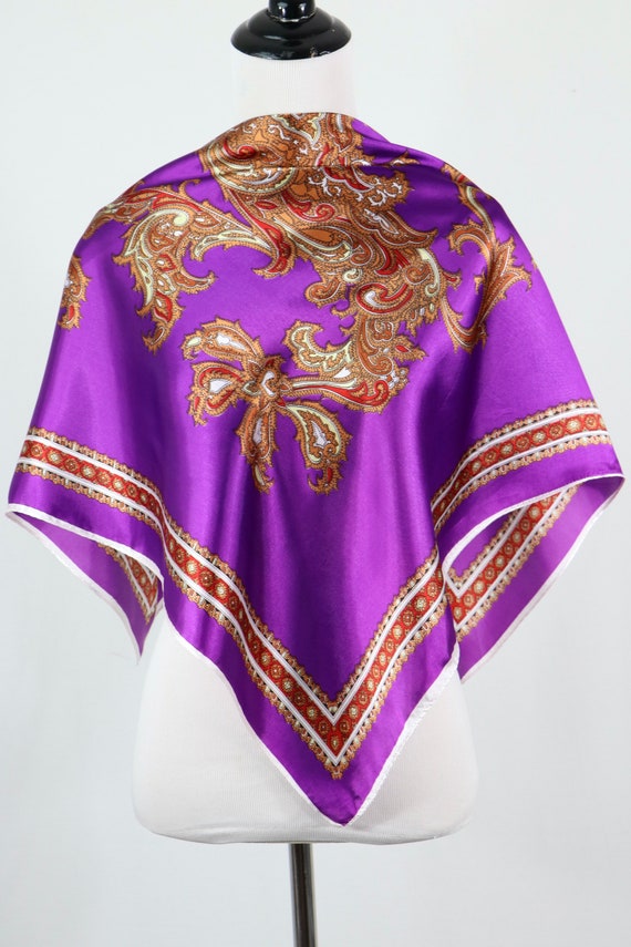 Vintage Scarf Acetate Satin Elaborate Print Purple Sq… - Gem