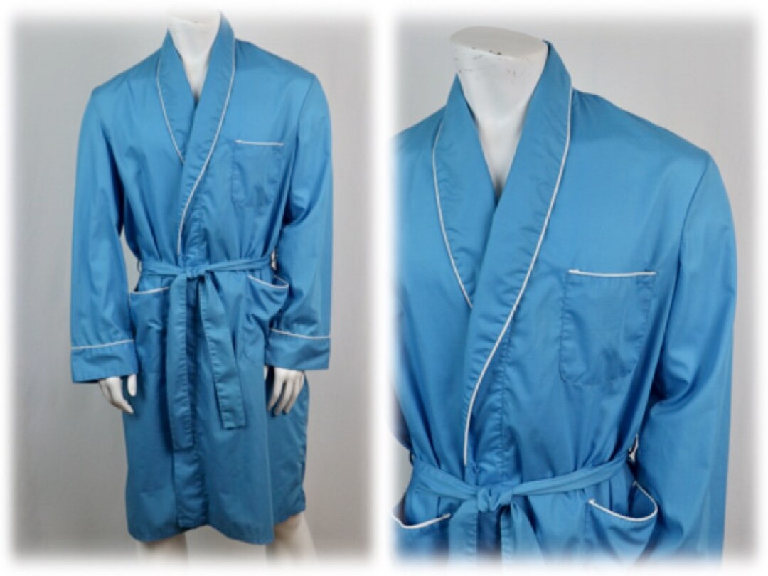 Vintage Men's Robe Blue Wrap Style Calf Length Robe XL - Etsy