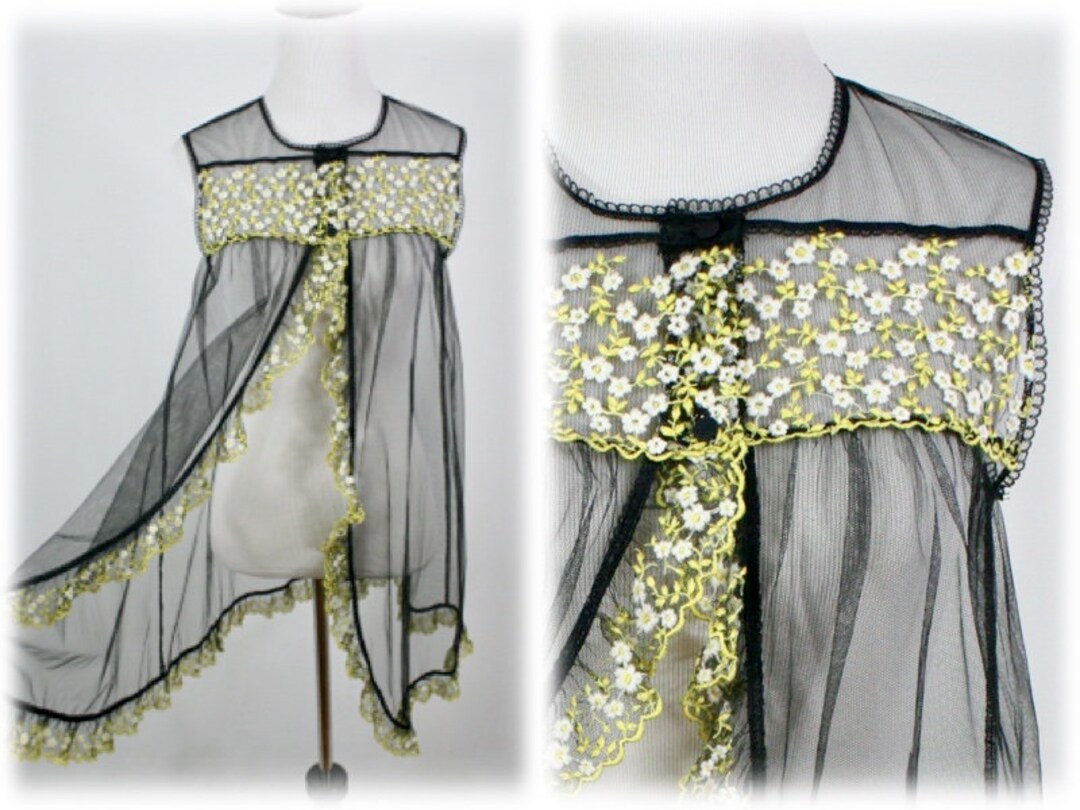 Vintage Night Gown Sheer Net With Embroidery Baby Doll Nightgown - Etsy