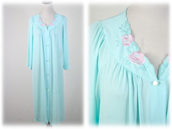 Vintage Robe Turquoise Nylon Shadowline Button Front Robe | Etsy