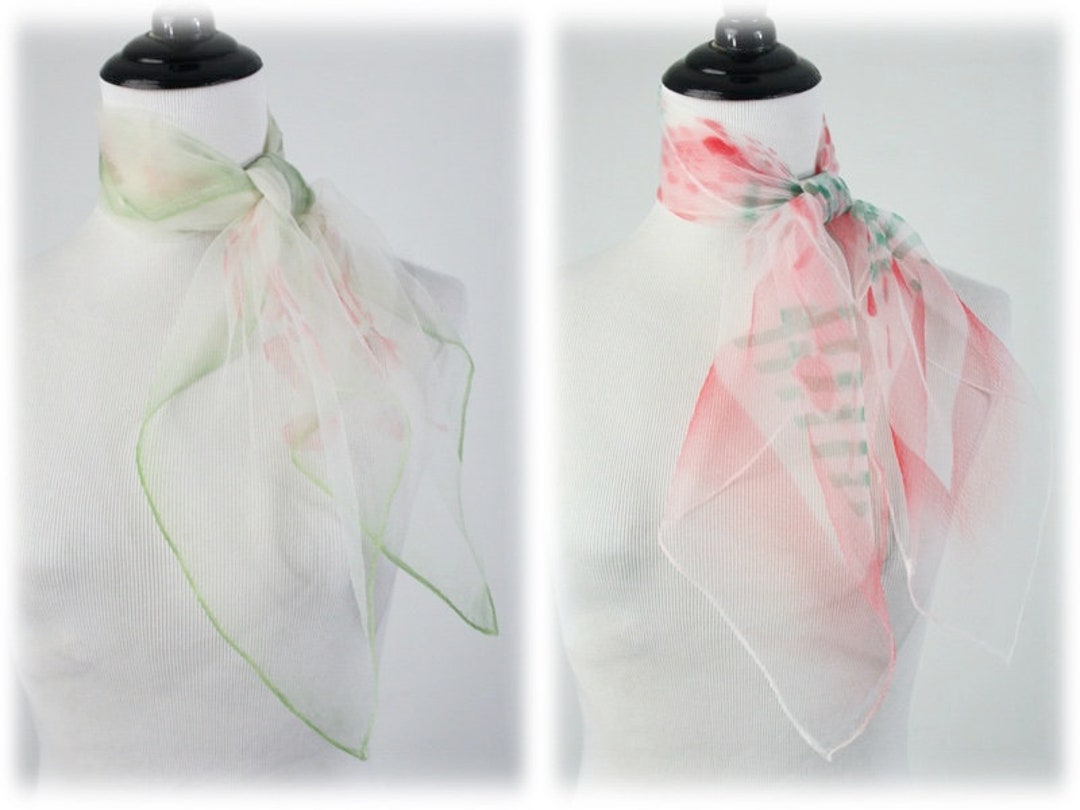 Vintage Scarf Lot Printed Sheer Nylon Chiffon Square Scarves - Etsy