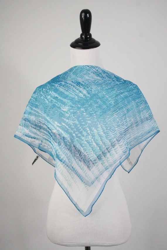 Vintage 1970s Scarf Square Teal Blue Sheer Scarf - Gem