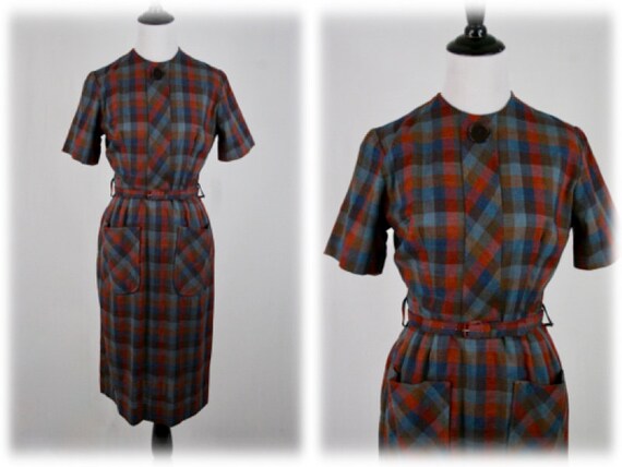 1950s Dress Plaid Wiggle Secretary Dress Pat Perkins | Etsy