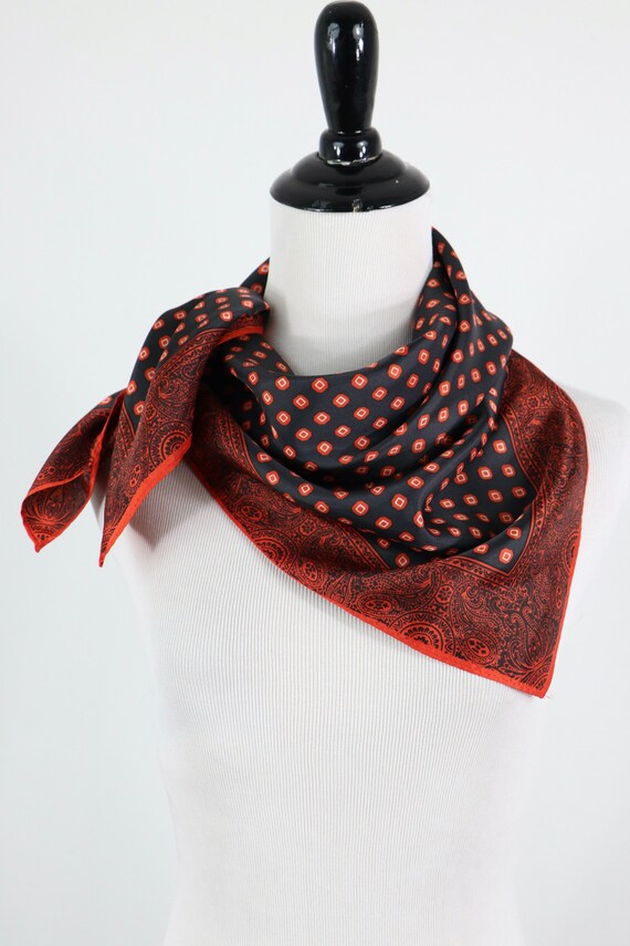 Vintage Scarf Square Border Print Acetate Scarf - Gem