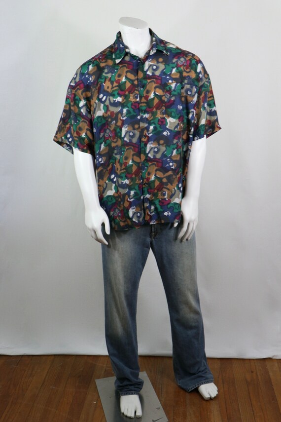 Vintage Shirt Silk Button Down Protest Shirt XL - Gem