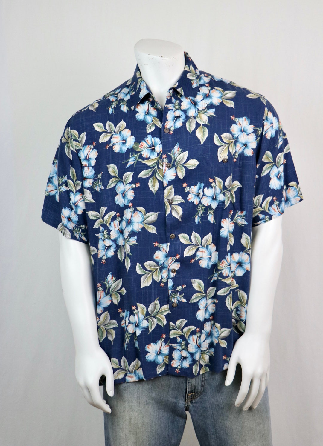 Vintage Aloha Shirt Batik Bay Blue Rayon Hawaiian Shirt XL - Etsy