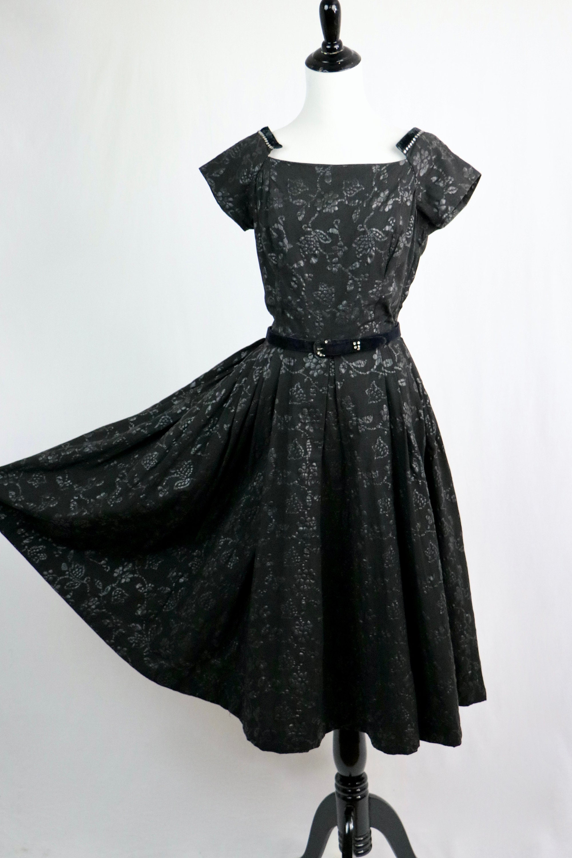 Vintage 1950s Dress Alex Coleman California Black Full Skirt Velvet ...