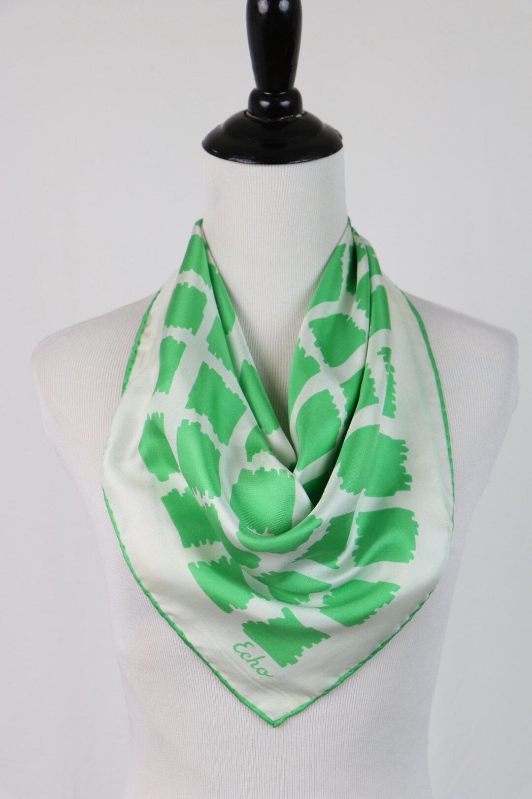 Vintage Scarf Silk Echo Grass Green Square Scarf - Etsy