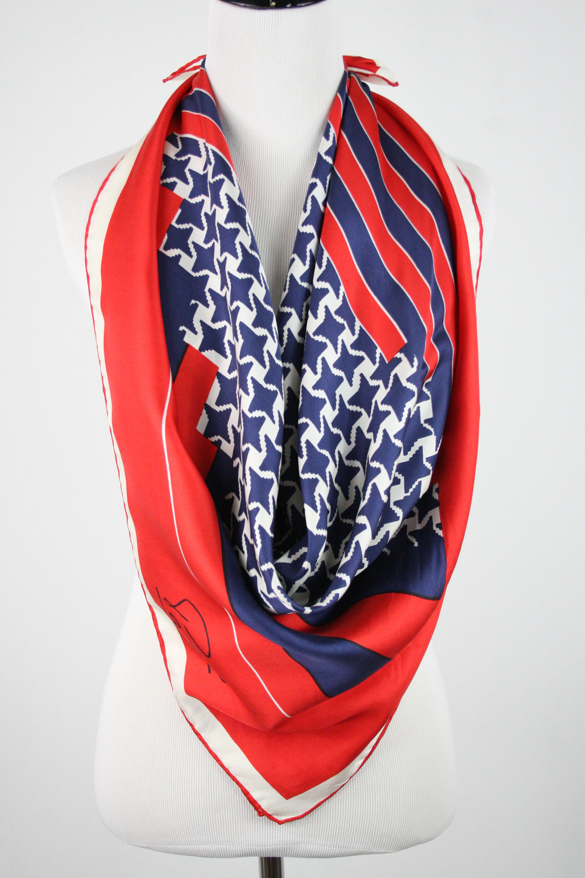 Vintage Scarf Silk Large Square Red White Blue Scarf by | Etsy