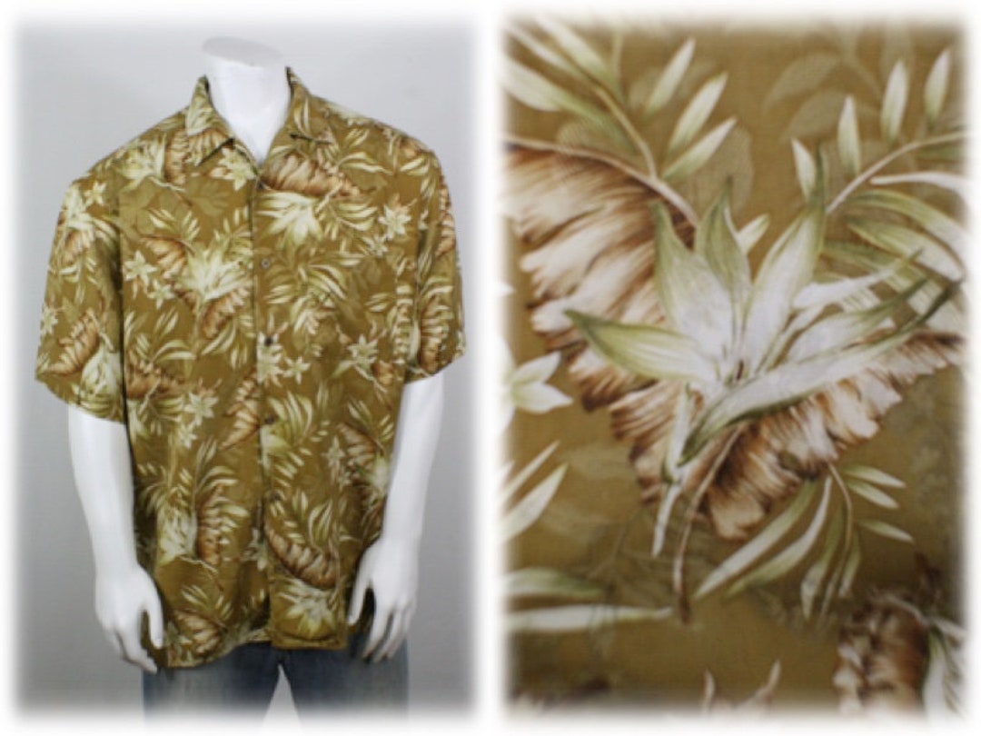 Vintage Aloha Shirt Gold Silk Shirt XL - Etsy