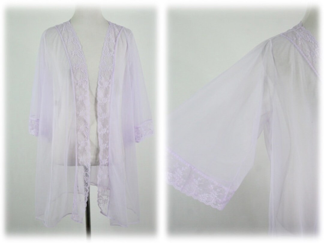 Vintage 1970s Robe Sheer Chiffon Lace Pandora Made in California Pale ...