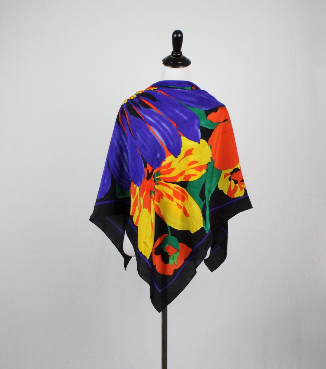 Vintage Scarf Silk Casca Large Flower Square Scarf - Etsy