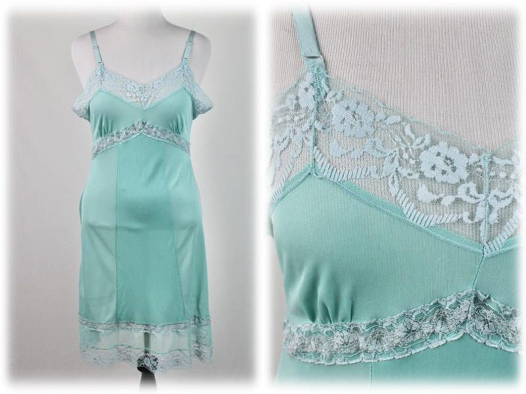 Vintage 1970s Slip Aqua Nylon Lacey Full Slip Volup Size 40 - Etsy