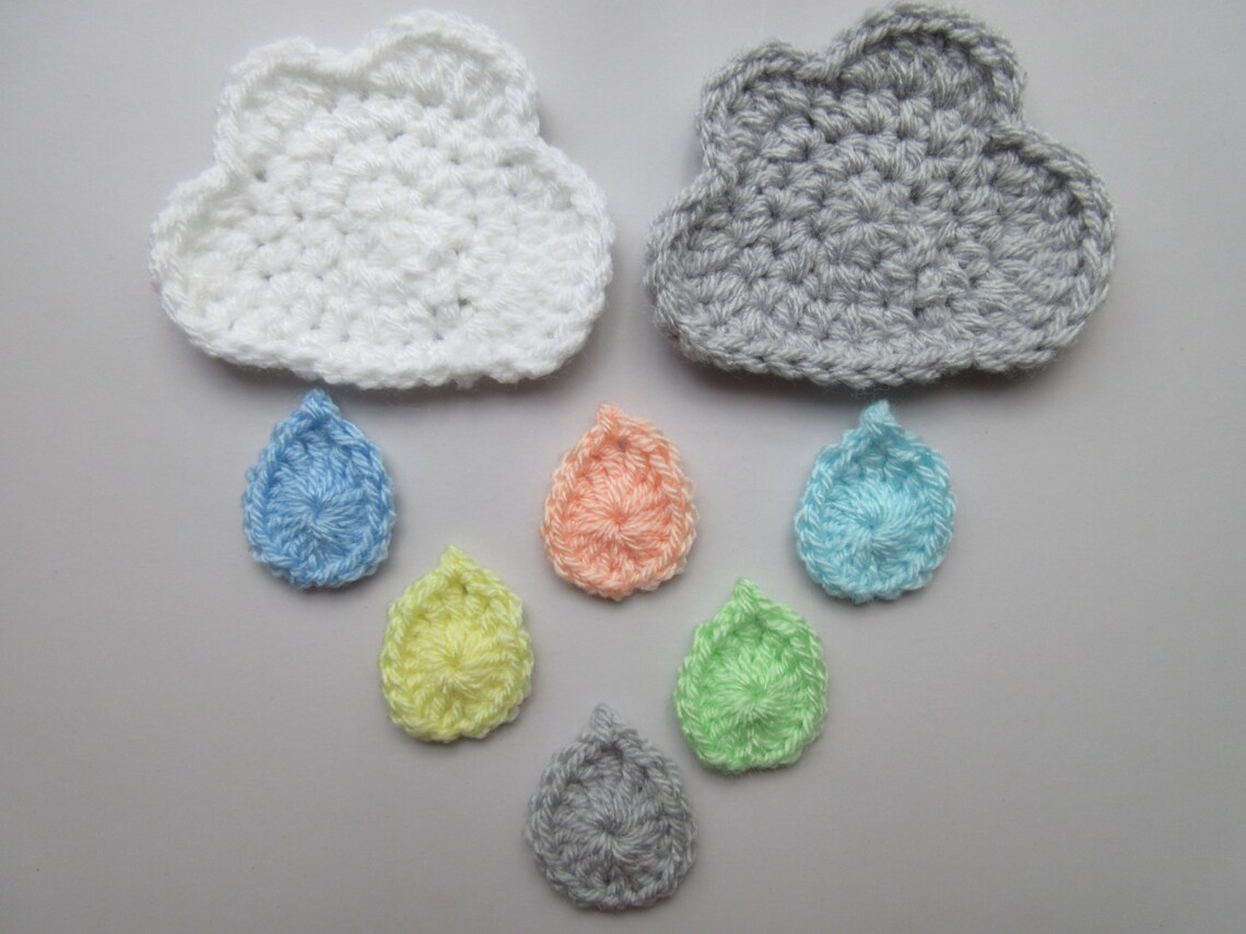 Cloud and Raindrops Crochet Pattern, Applique Pattern, Cloud Applique ...