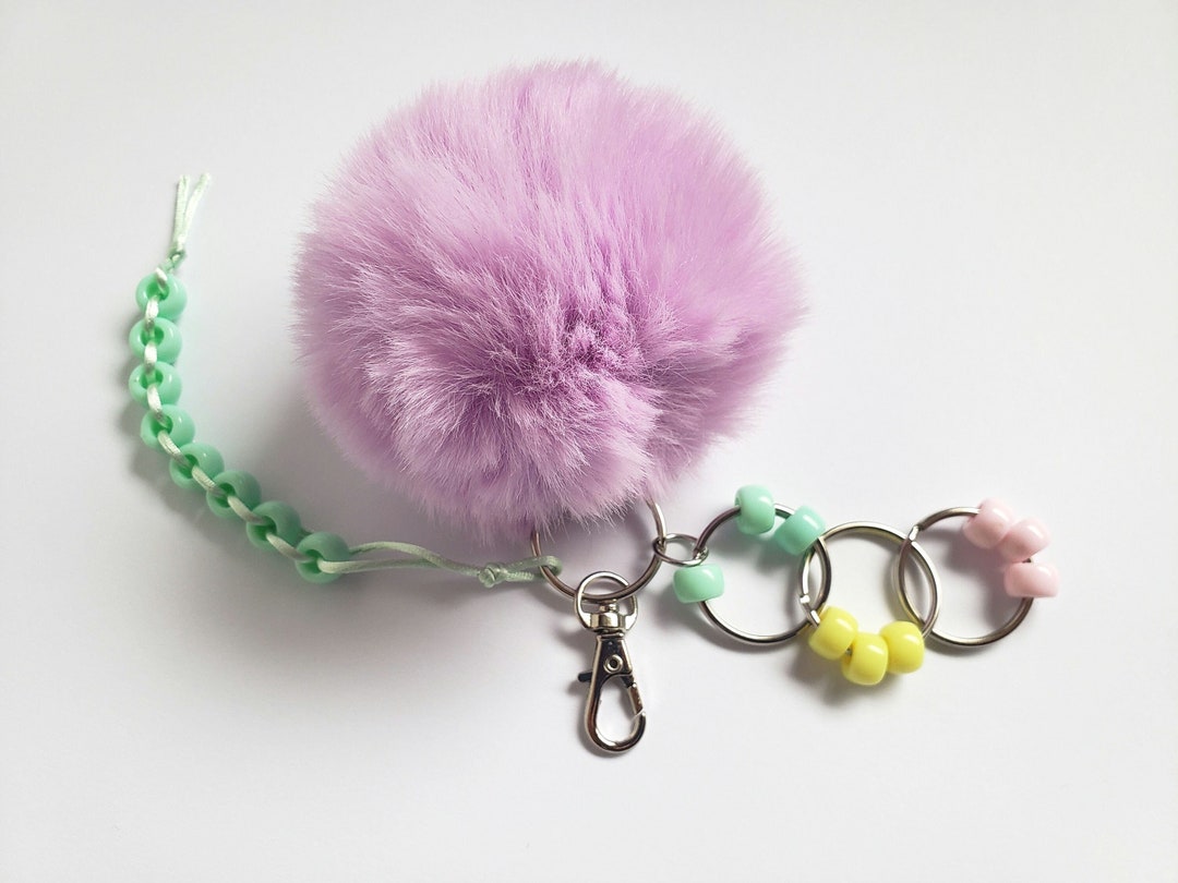 Anxiety Sensory Keyring, Purple Pom Pom Keyring, Bead Fidget Bag Charm ...