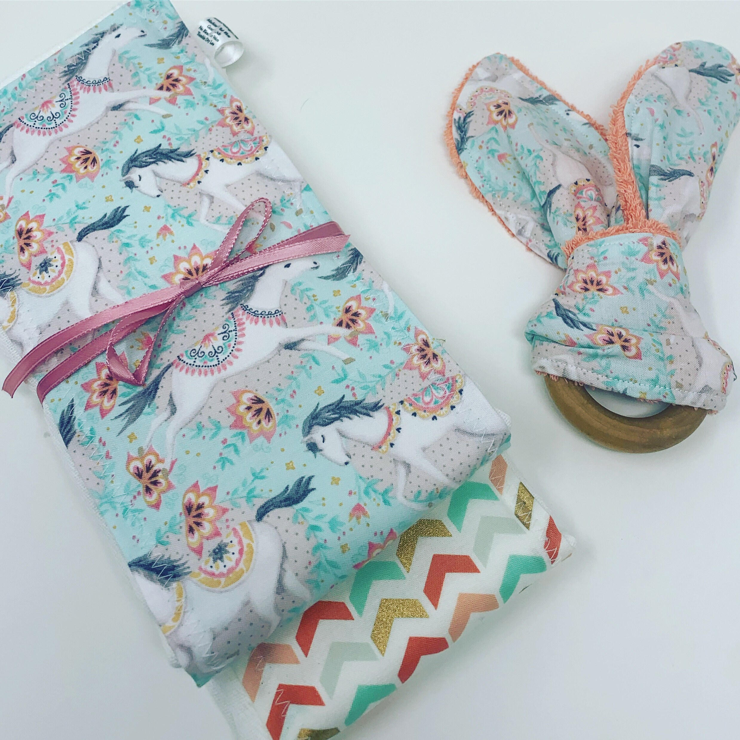 Pretty Pony Baby Burp Cloth & Teething Ring 3 Piece - Etsy Israel