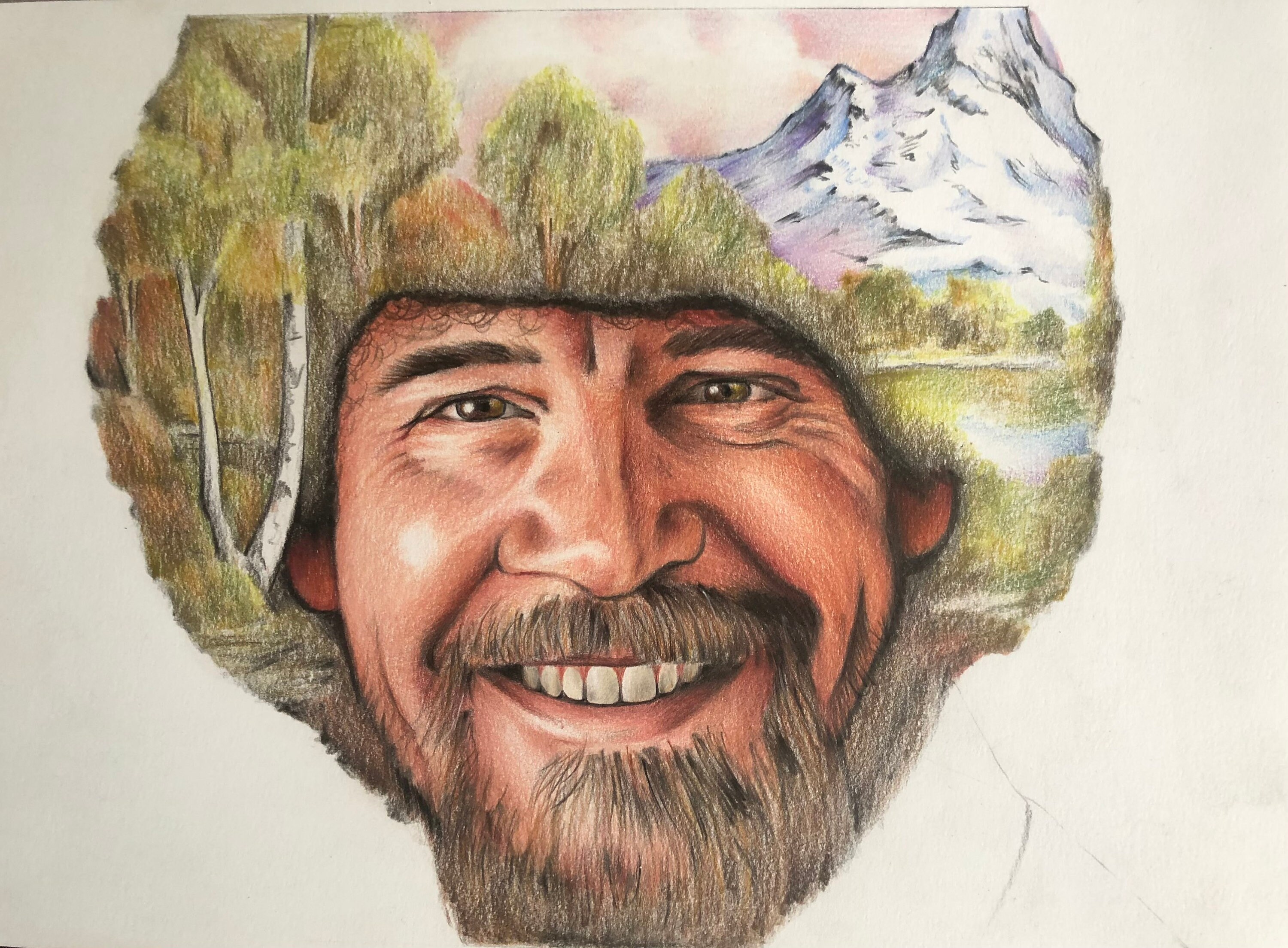 Dibujo a lápiz de Bob Ross. Fan-art original de A4 | Etsy