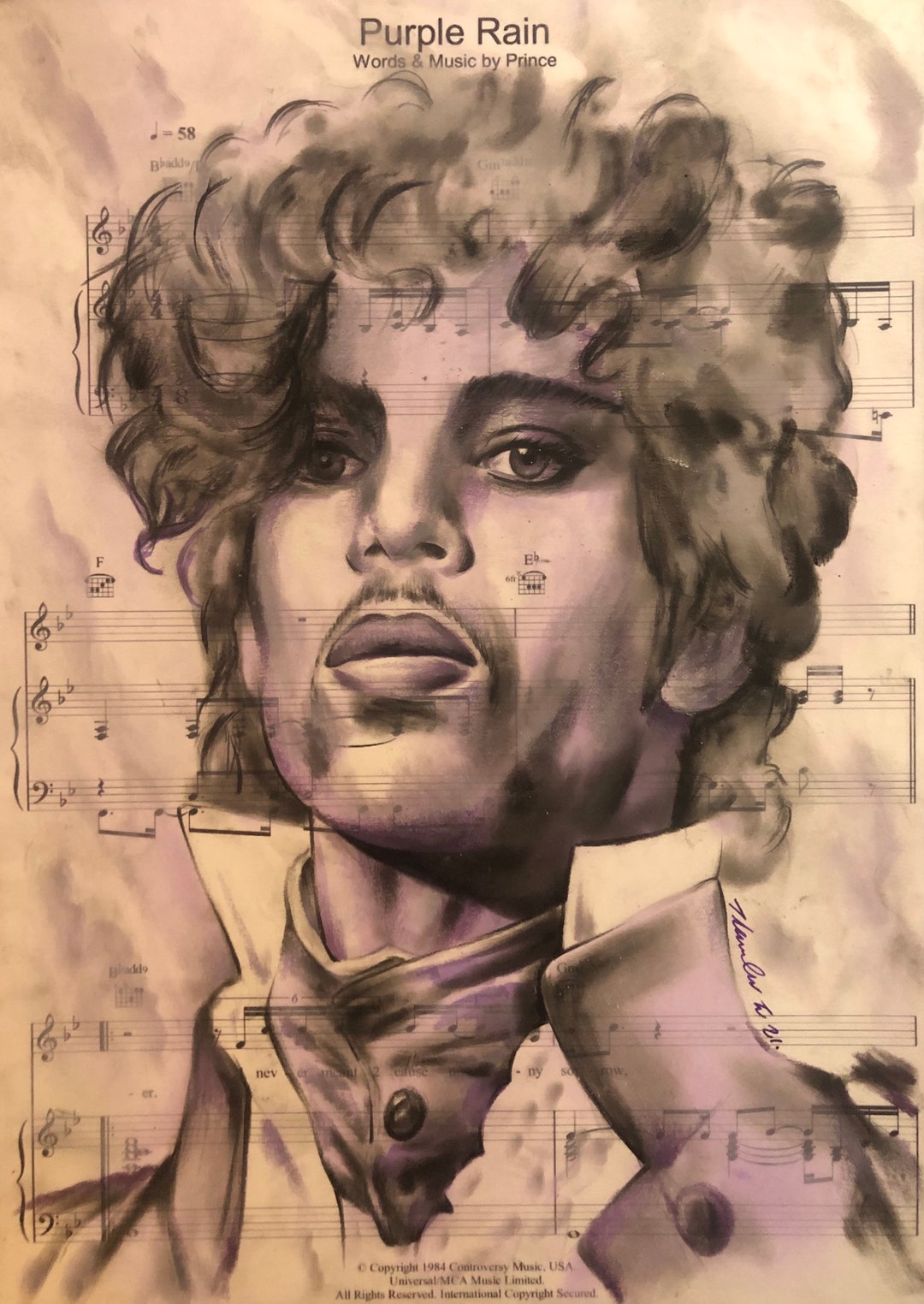 Prince Original Pastel / Pencil Drawing . Fan-art A4. Purple Rain - Etsy